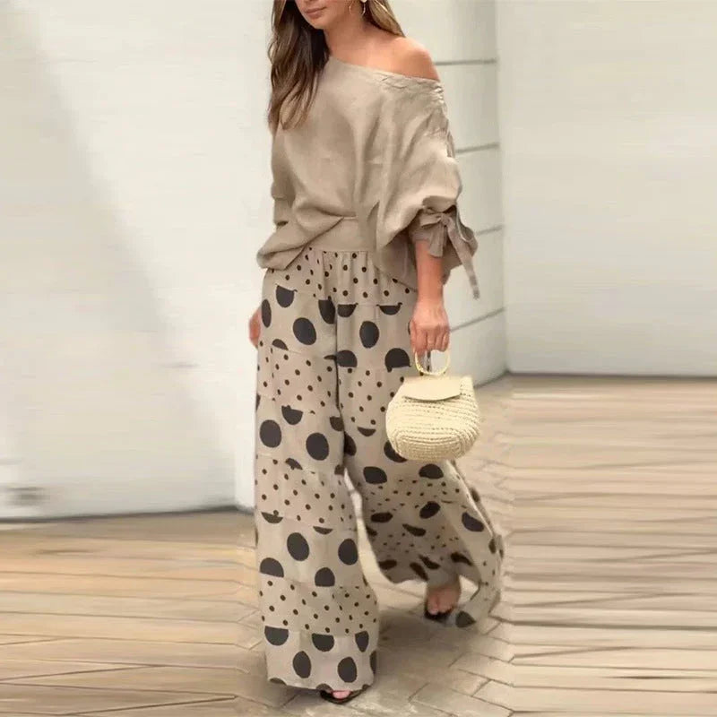 Casual 2-delig pak met losse geometrische print voor dames – timberow